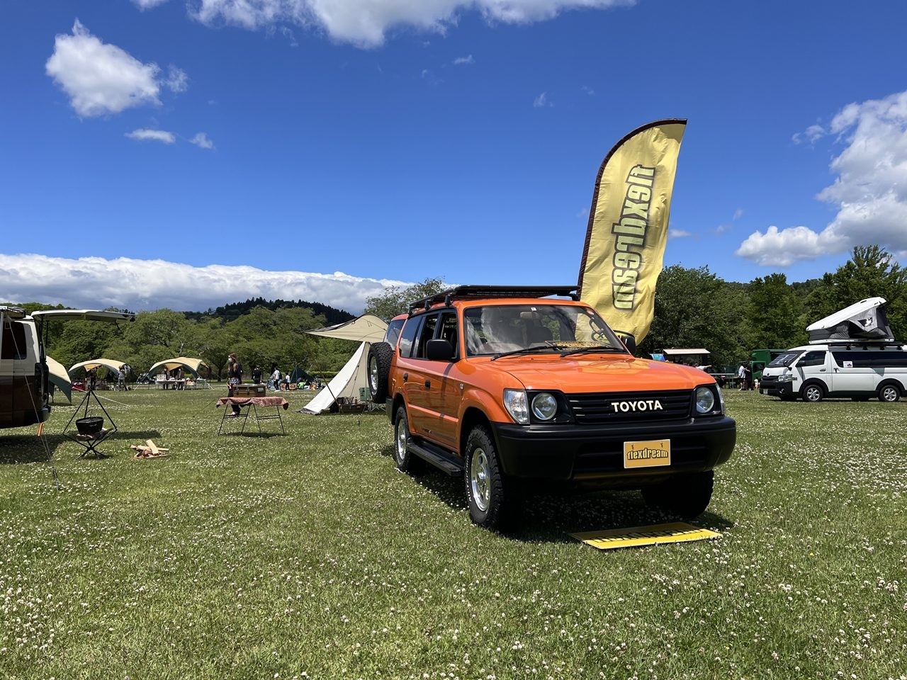 outdoorparkinmichinoku_outdoorpark_アウトドアパーク_みちのく湖畔の杜公園_ランクルプラド_95プラド_FD-classic_オレンジ_flexdream ...
